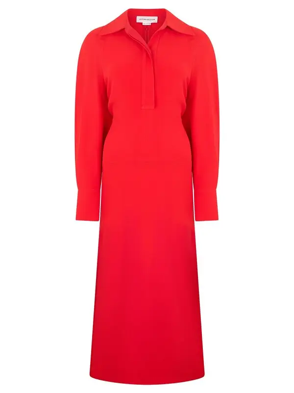 Victoria Beckham Long Sleeve Floor-length Dress - Red