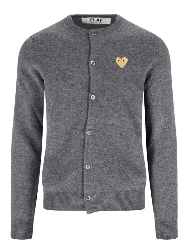Play Comme Des Garcon Wool Cardigan With Heart Motif - Grey