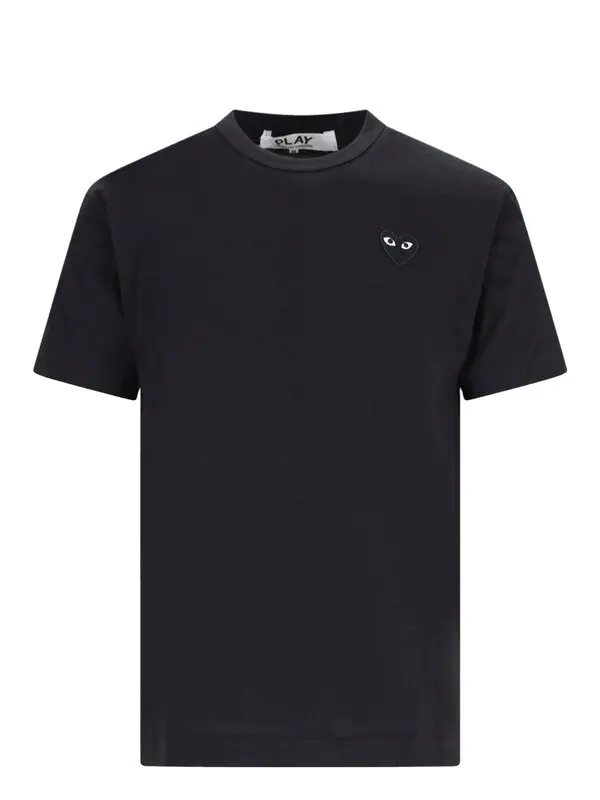Play Comme Des Garcon 100% Cotton Graphic T-shirt With Iconic Heart Emblem - Black