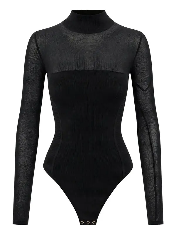 Elisabetta Franchi Long Sleeve High Neck Bodysuit - Nero