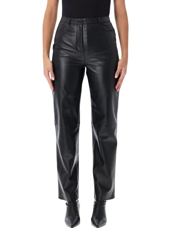 Loulou De Saison High-waisted Straight-leg Leather Trousers - Nero