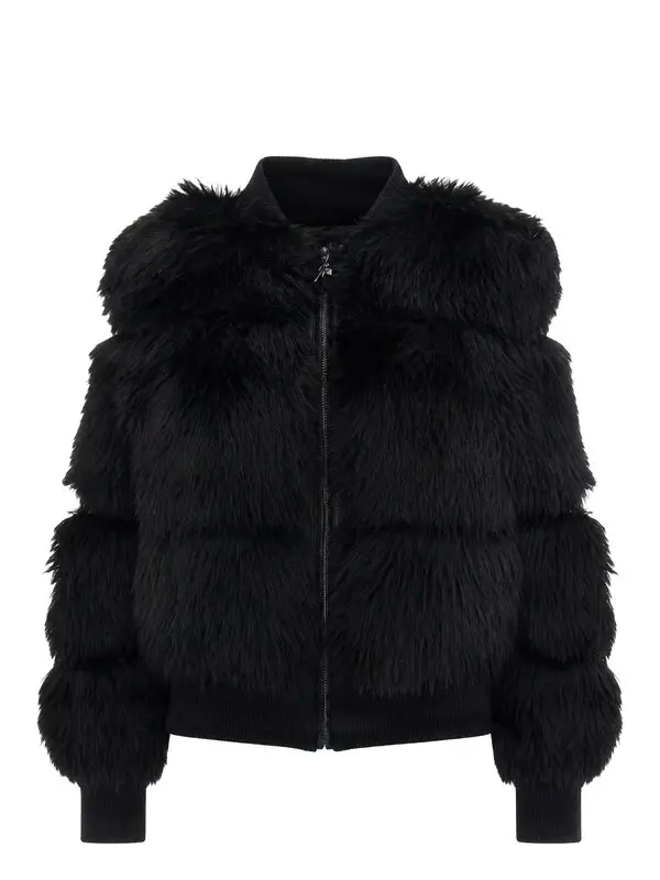 Patrizia Pepe Faux Fur Zip-up Jacket - Nero