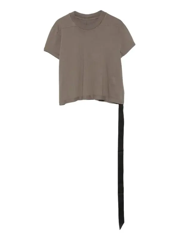 Rick Owens Crew Neck Short Sleeve Cotton T-shirt With Ribbon Detail - Grigio