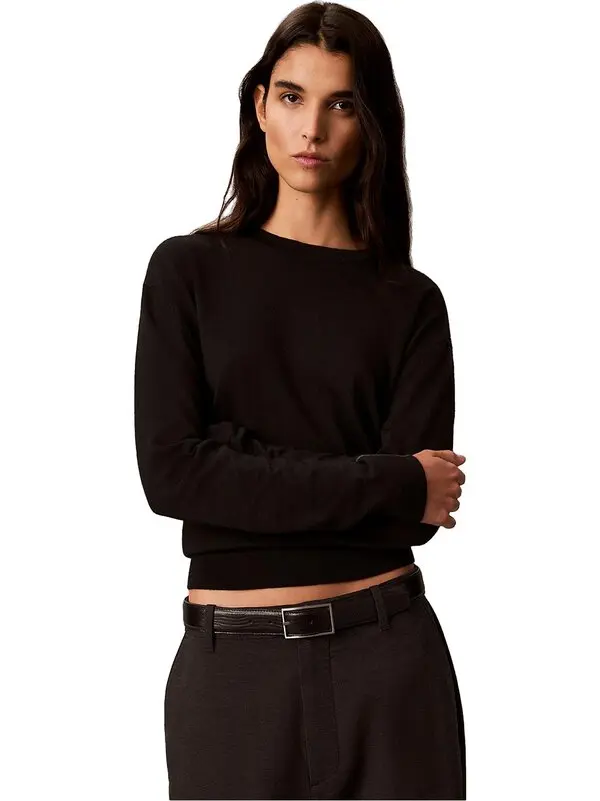 Calvin Klein Merino Wool Blend Crewneck Sweater - Black