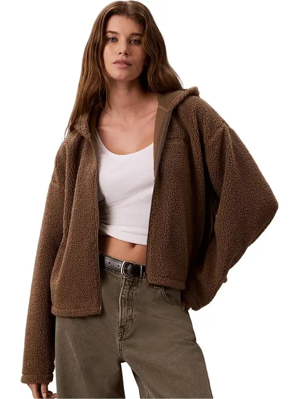 Calvin Klein Sherpa Zip Hoodie - Shitake