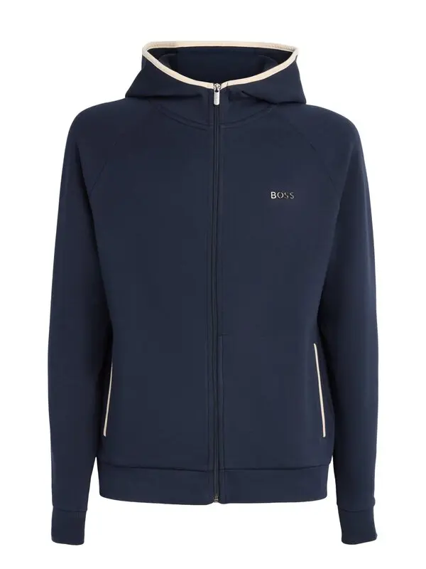 BOSS Sense Zip-up Hoodie With Contrast Trim - Navy