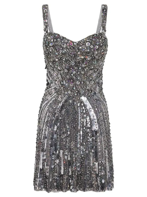 Jenny Packham Embellished Jupiter Mini Dress - Silver