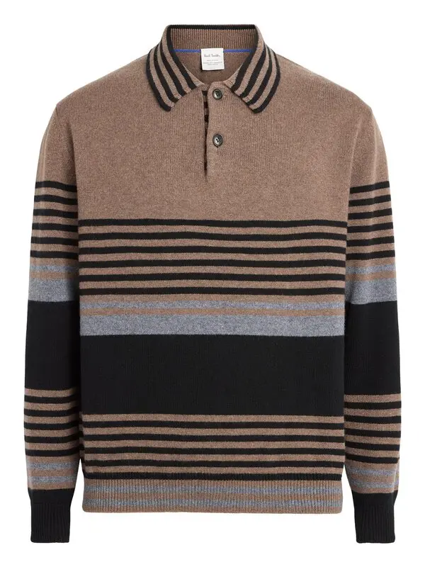 Paul Smith Cashmere Striped Polo Sweater - Brown