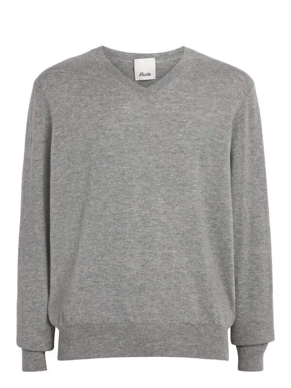 ALLUDE Cashmere V-neck Sweater - Grey