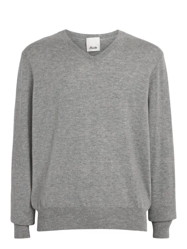 ALLUDE Cashmere V-neck Sweater - Grey