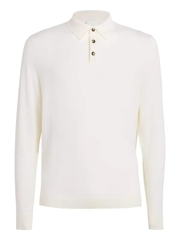 ALLUDE Virgin Wool Open-collar Polo Sweater - White