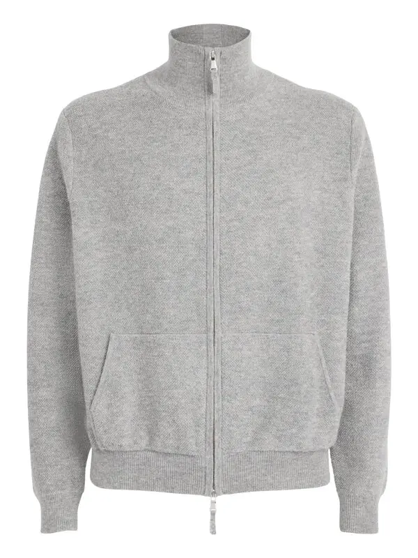 ALLUDE Wool-cashmere Zip-up Cardigan With High Neck - Grey