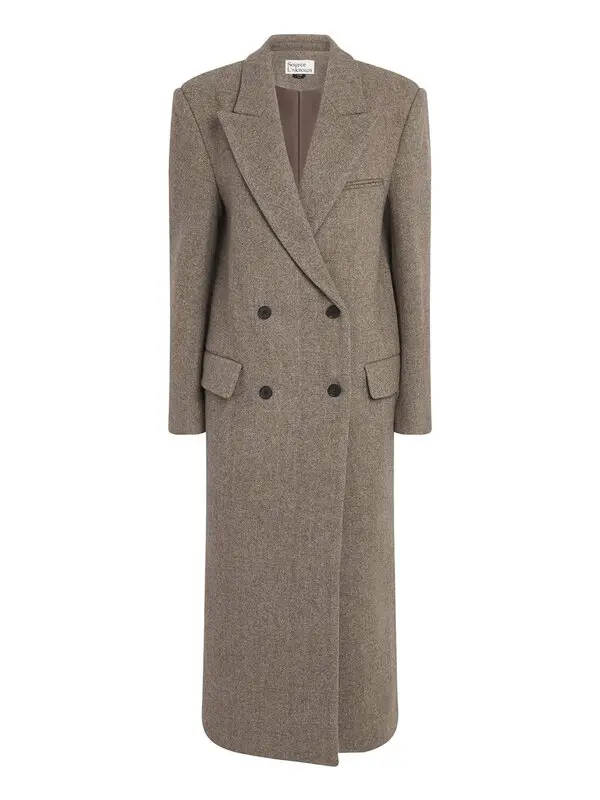Source Unknown Wool Double-breasted Long Coat - Beige