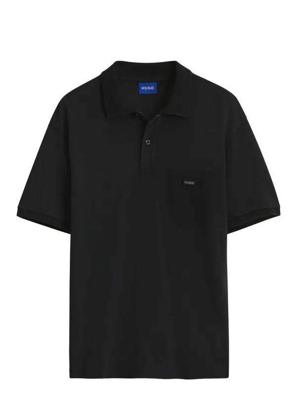 Hugo Cotton Piqué Polo Shirt With Logo Badge - Black