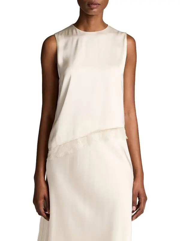 Vince Asymmetric Hem Shell With Lace Trim - Creme