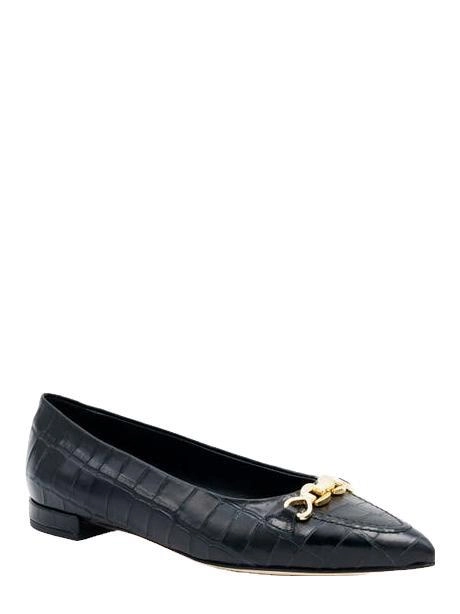 AMALFI BY RANGONI Tappeto Croc Embossed Leather Pointed Toe Flat - Black