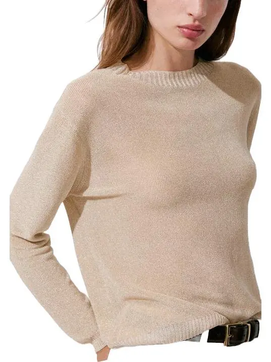 Mango Metallic Fine Knit Crewneck Sweater - Gold