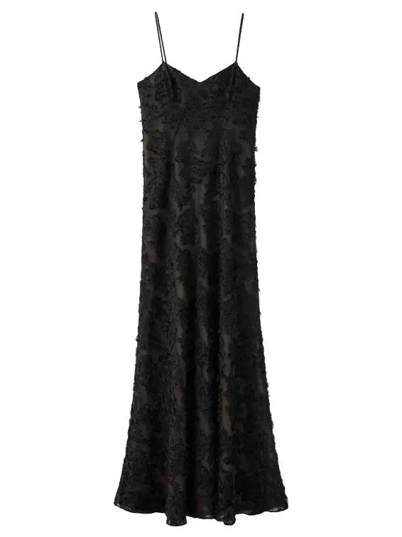 Mango Floral Appliqué Semisheer Maxi Dress - Black
