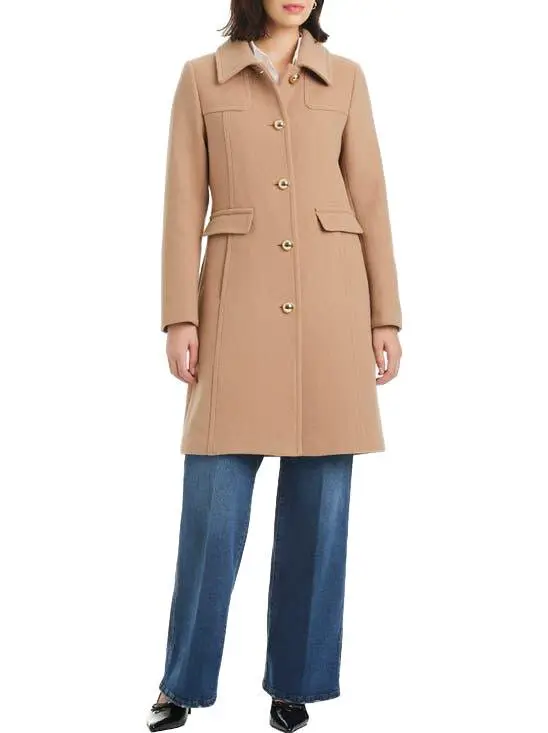 Kate Spade New York A-line Wool Blend Coat With Pointed Collar And Goldtone Buttons - Vicuna