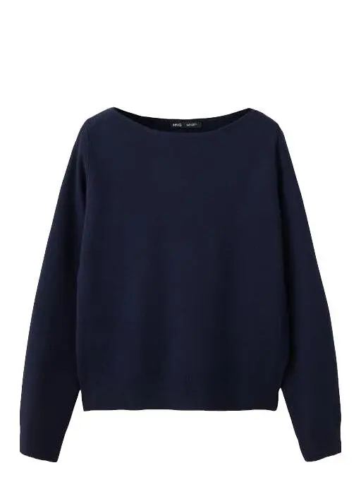 Mango Boat Neck Relaxed Fit Sweater - Navy