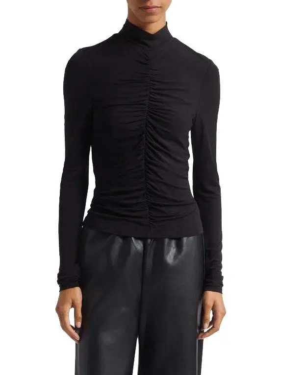 TOCCIN Angela Ruched Mock Neck Long Sleeve Top - Jet