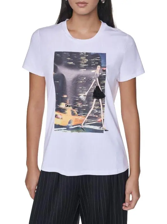 Dkny Graphic T-shirt With Fringe Detail - White