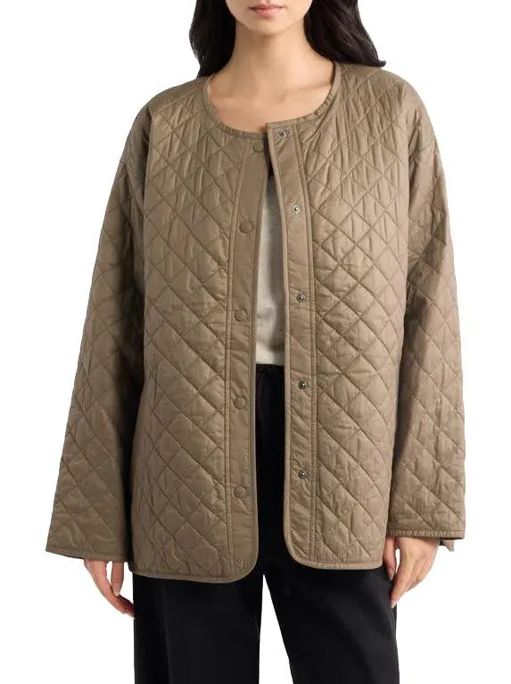 Eileen Fisher Quilted Collarless Coat - Cobblestone