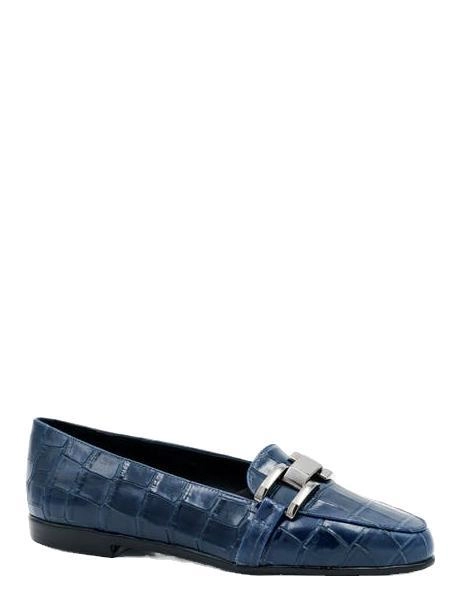 AMALFI BY RANGONI Croc-embossed Leather Flat With Hardware Detail - Notte