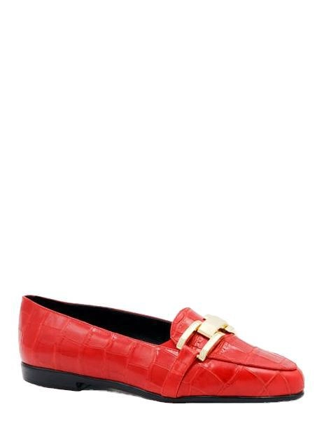 AMALFI BY RANGONI Croc-embossed Leather Flat With Hardware Detail - Rosso
