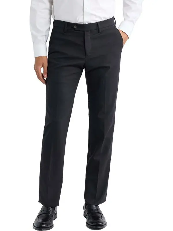 Berle Flat Front Tropical Weight Stretch Wool Dress Pants - Charcoal