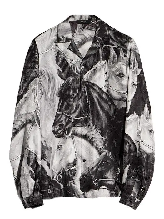 Gucci Printed Gg Silk Twill Jacquard Shirt - Black