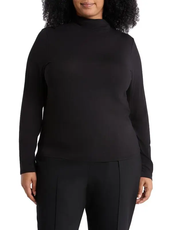 Eileen Fisher Funnel Neck Long Sleeve Top - Black