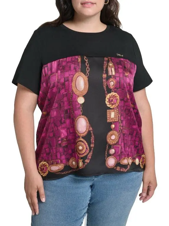 Karl Lagerfeld Paris Printed Stretch Top - Cherry Lacquer Combo