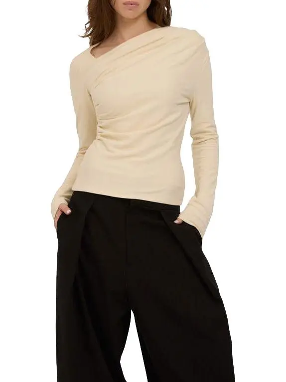 PROJECT SOCIAL T Asymmetric Neck Long Sleeve Top - Cream
