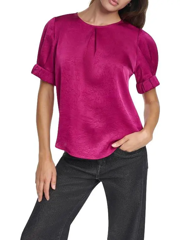 Dkny Textured Satin Shirt With Rolled Cuffs - Raspberry