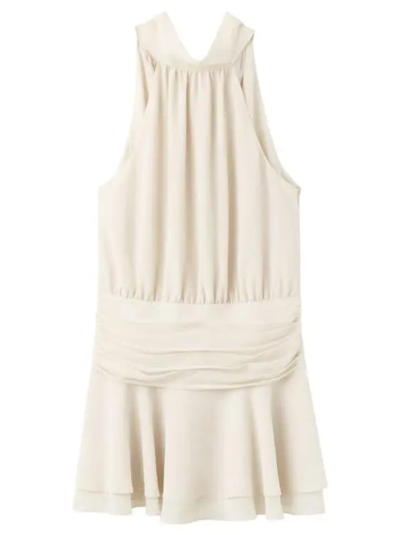 Mango Pleated Detail Sleeveless Mini Dress - Ecru