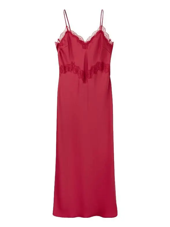 Mango Lace Trim Satin Slipdress - Red
