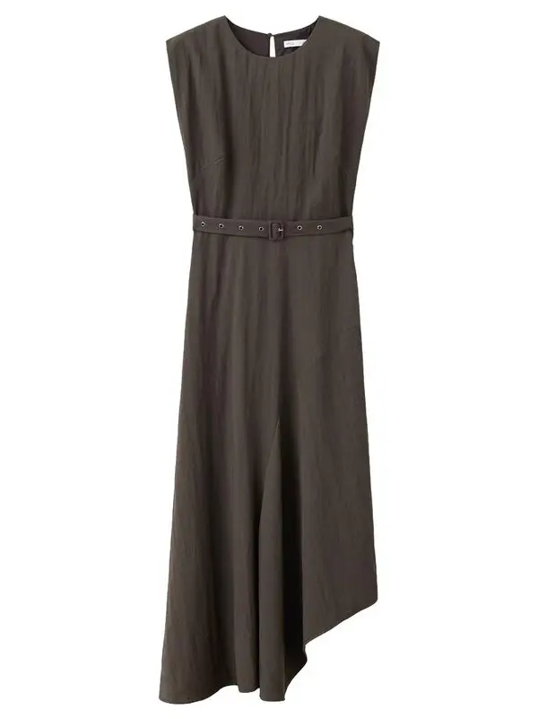 Mango Sleeveless Belted Asymmetrical Maxi Dress - Brown