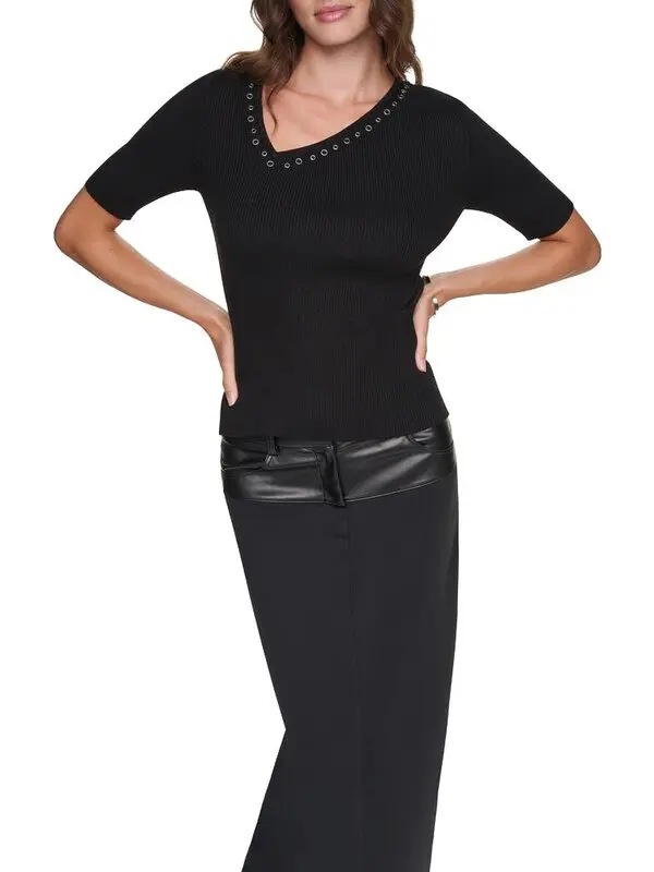 Dkny Grommet Ribbed Sweater - Black