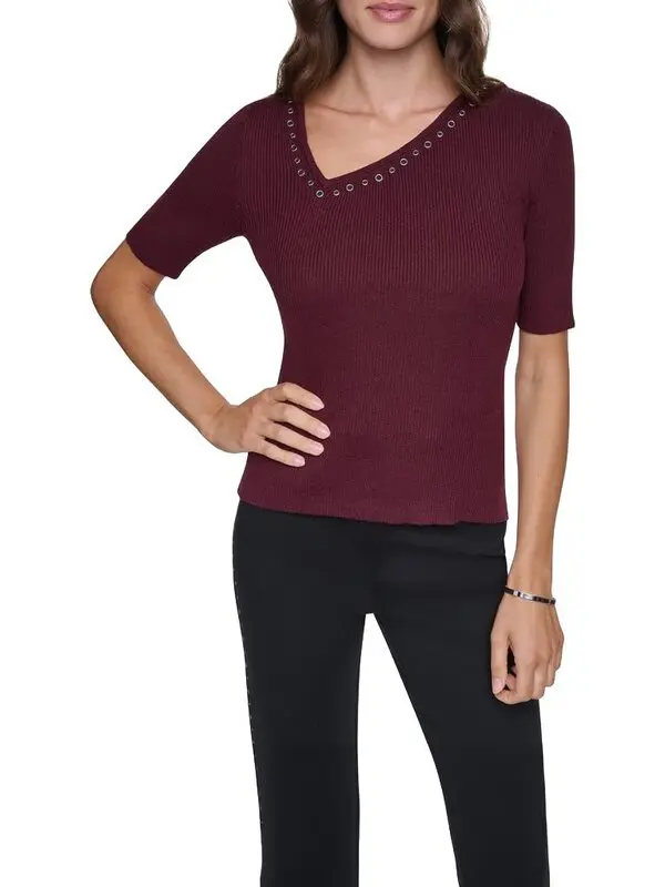 Dkny Grommet Ribbed Sweater - Cabernet