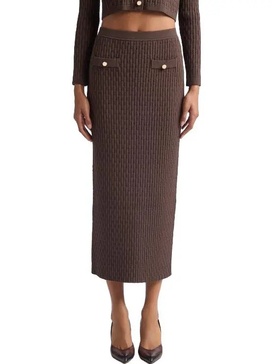 TOCCIN Milla Ribbed Midi Skirt With Metallic Button Details - Espresso