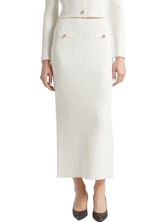 TOCCIN Milla Ribbed Midi Skirt With Metallic Button Details - Ivory