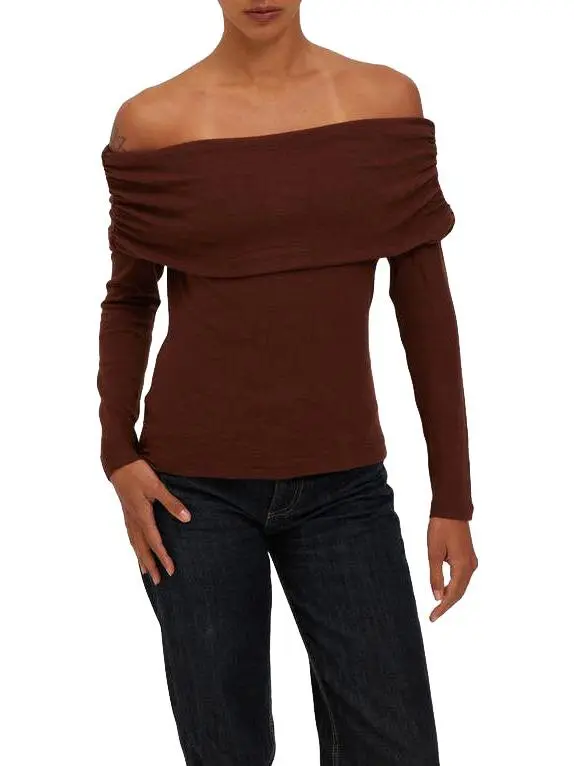 PROJECT SOCIAL T Studio City Foldover Off The Shoulder Top - Dark Mocha
