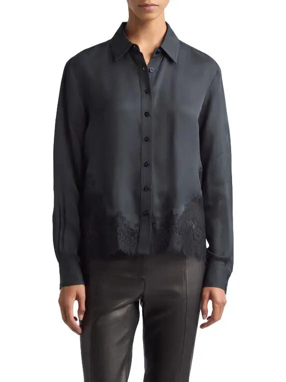 TOCCIN Button-down Shirt With Lace Hem - Jet/jet