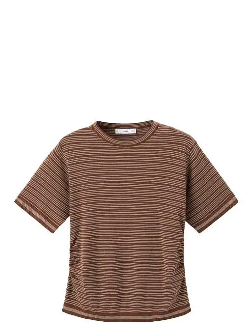 Mango Striped Short Sleeve Sweater - Chocolate