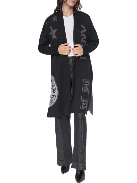 Dkny Metallic Oversized Open Front Cardigan - Black