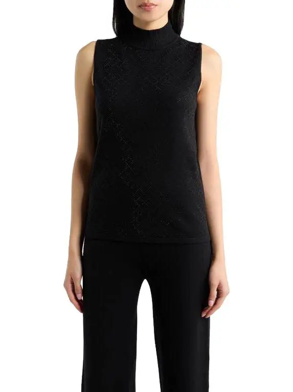 Anne Klein Diamond Quilted Mock Neck Sweater Tank - Anne Black
