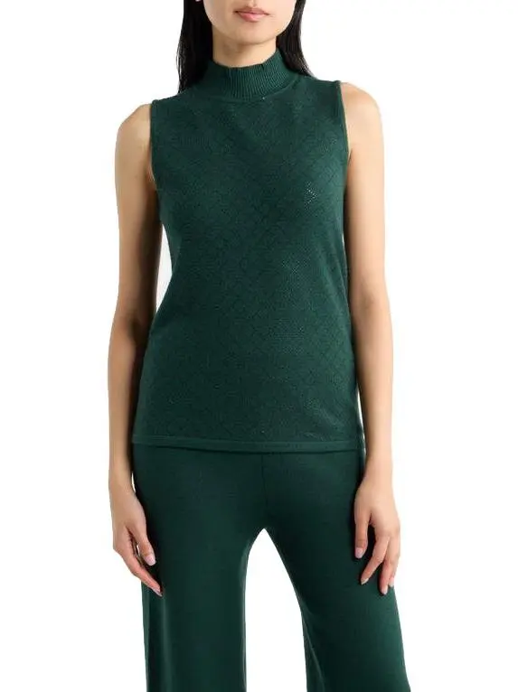 Anne Klein Diamond Quilted Mock Neck Sweater Tank - Pine Forest