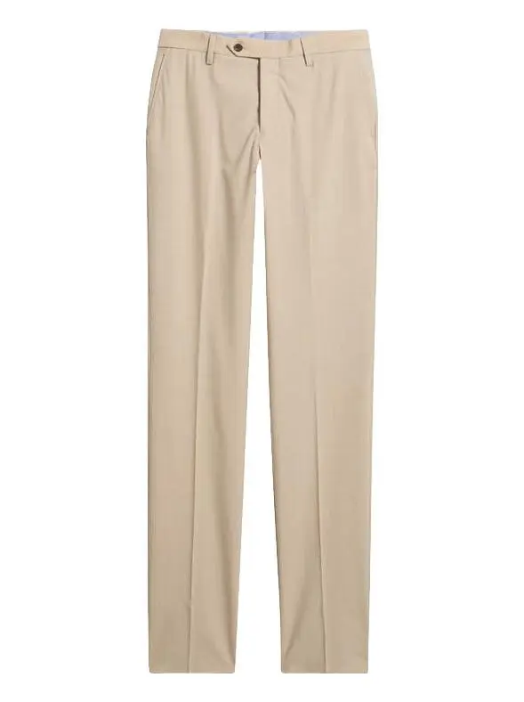 Berle Flat Front Tropical Weight Stretch Wool Dress Pants - Tan