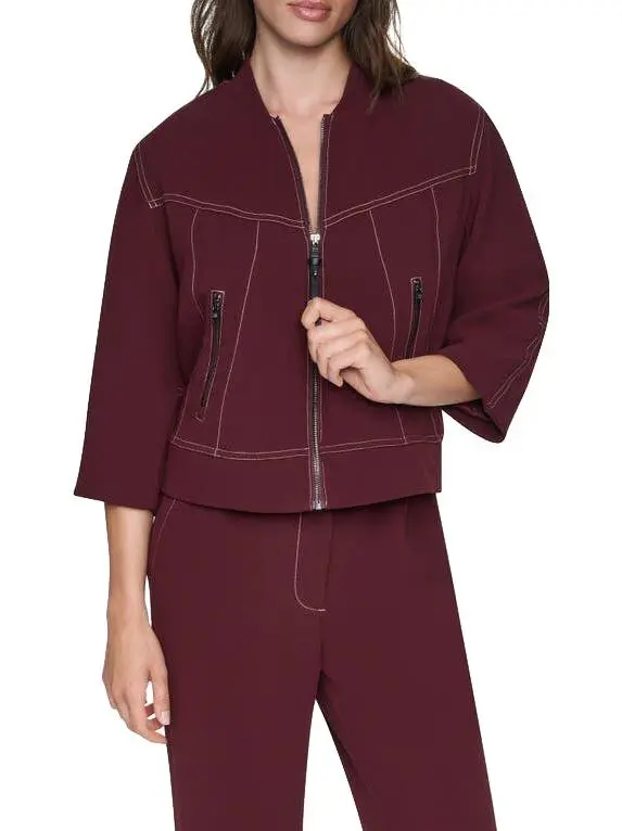 Dkny Contrast Stitch Zip-up Jacket - Cabernet